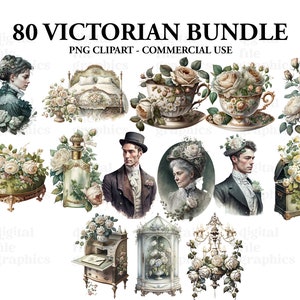 BIG BUNDLE WHITE Victorian Vintage Rose Watercolor Clipart, Victorian ...