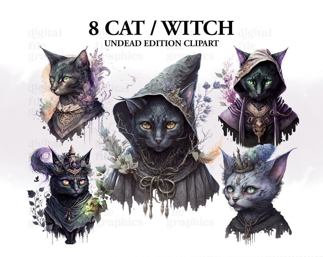 Undead Cat Watercolor Clipart, Undead Art Style, Fantasy Clipart ...