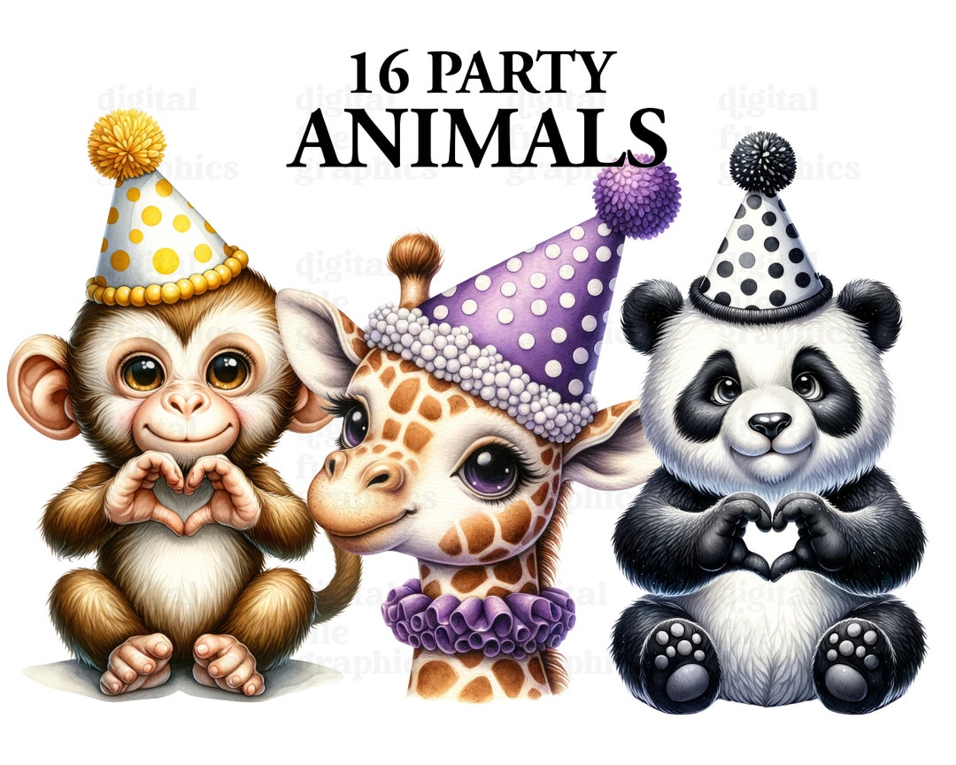 Party Animals Watercolor Clipart, Party Animal Clipart PNG, Animal ...
