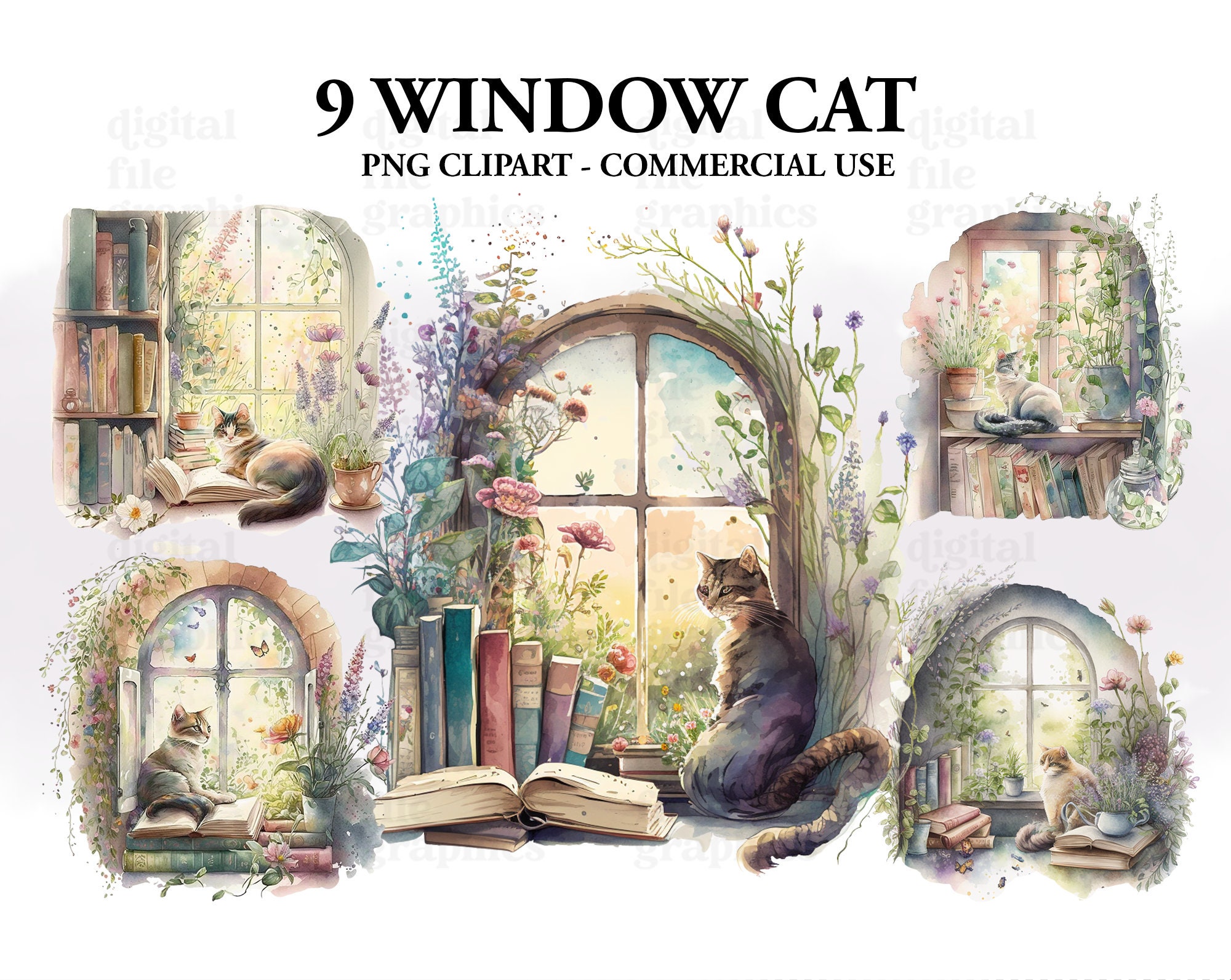 Cat in Window Watercolor Clipart Window Clipart Cat Window - Etsy Australia
