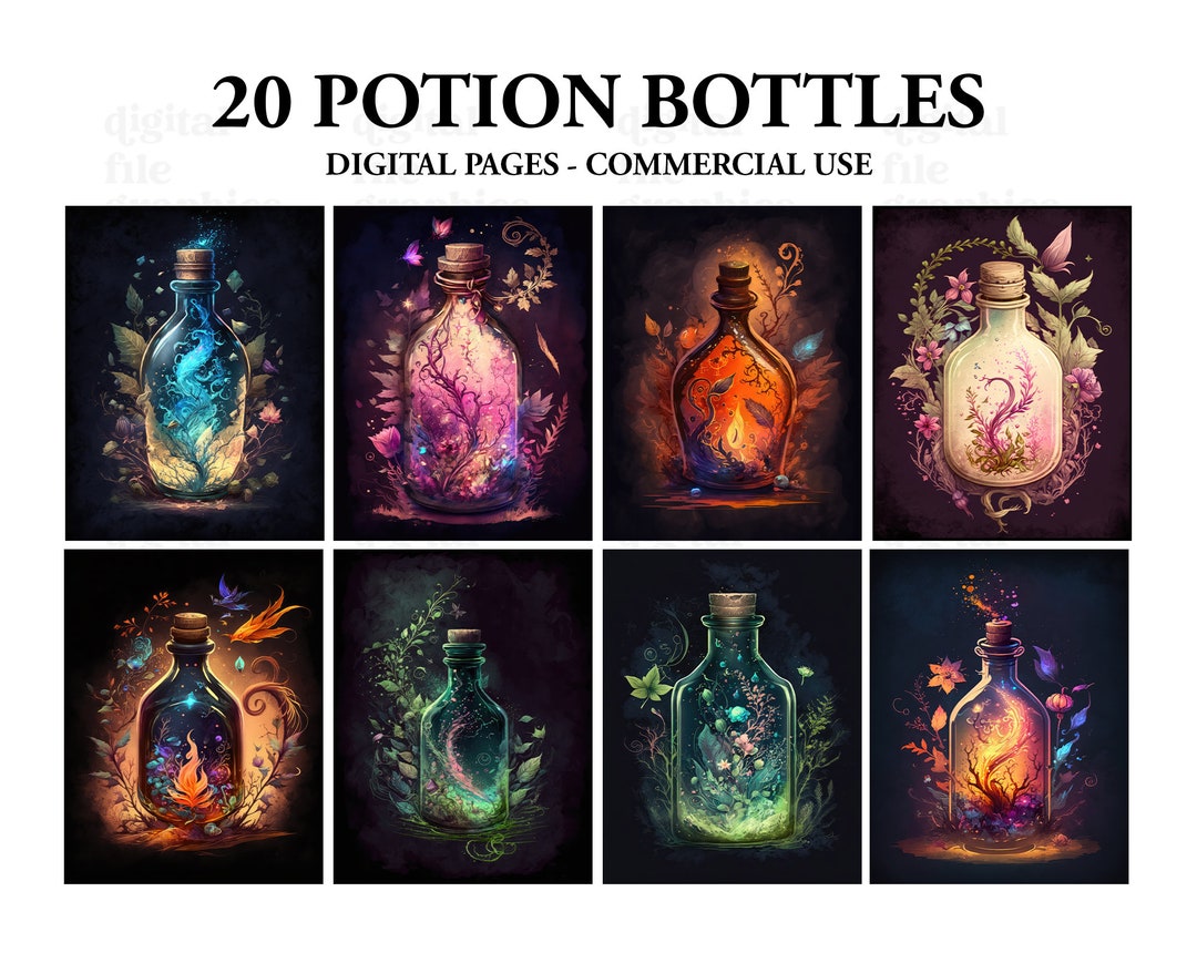 Potion Bottles Junk Journal Papers, Magic Printable Journal Pages for ...