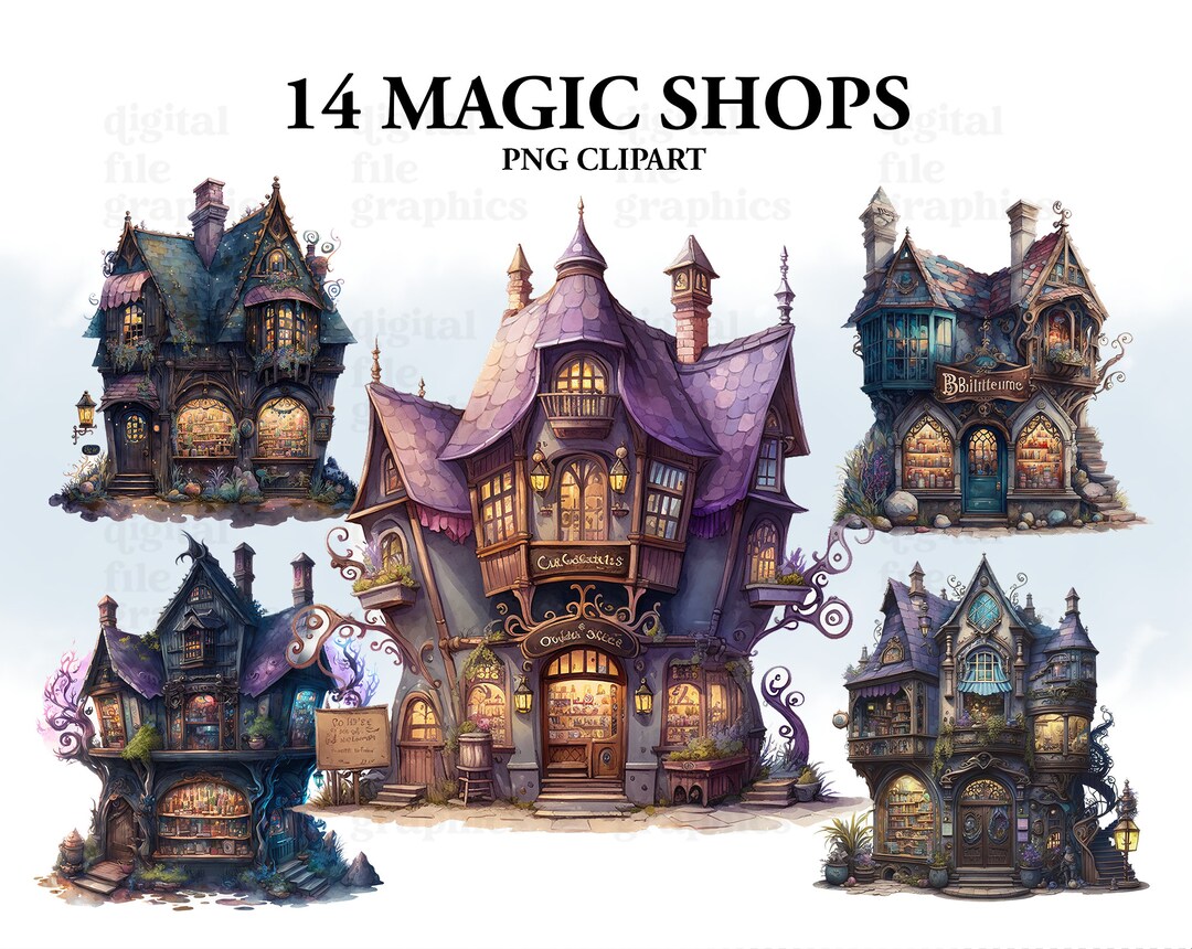 Magic Shops Watercolor Clipart, Magical Mystical Art, Fantasy Clipart ...