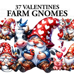 Valentines Day Farm Gnome Watercolor Clipart, Farm Animals Clipart PNG ...