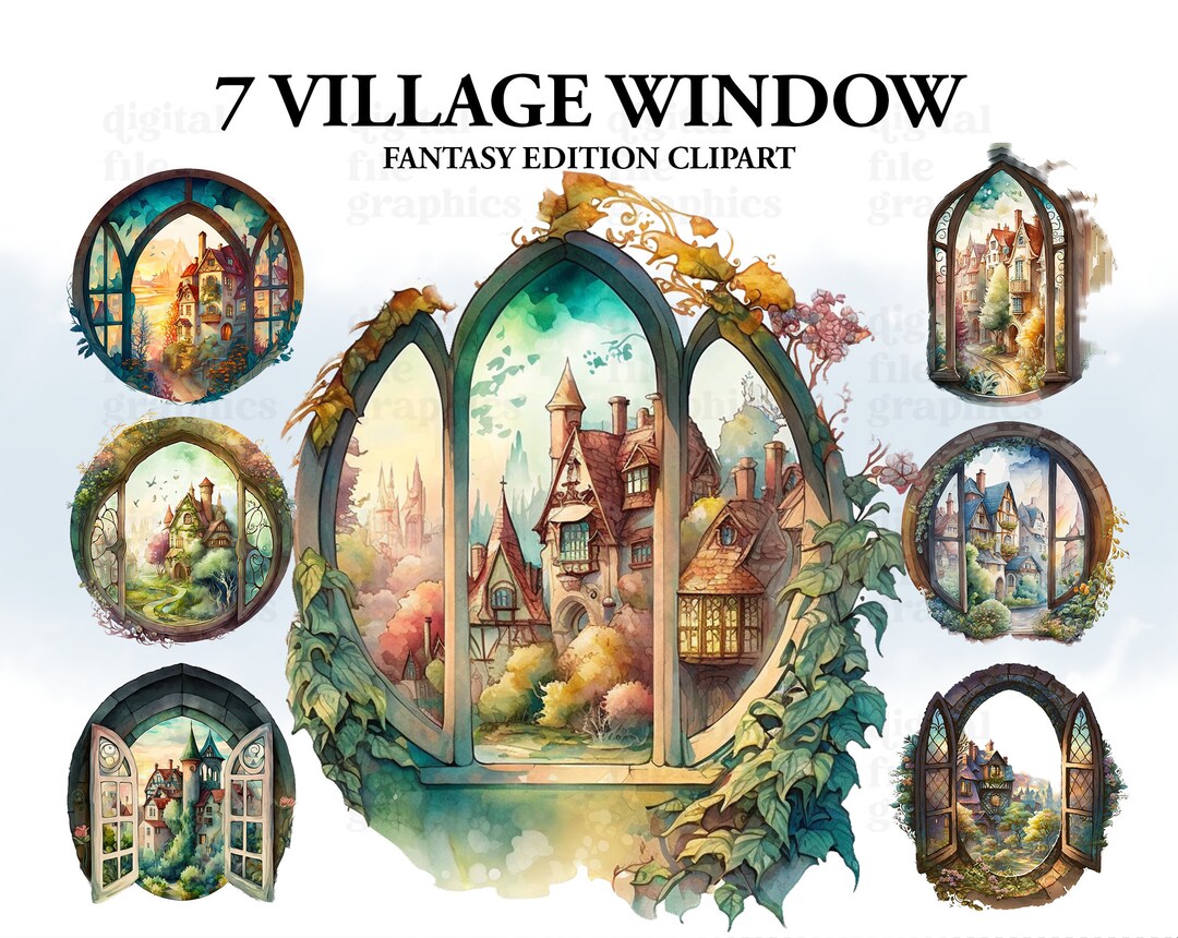 Fantasy Village Window Watercolor Clipart, Window Clipart, Fantasy ...