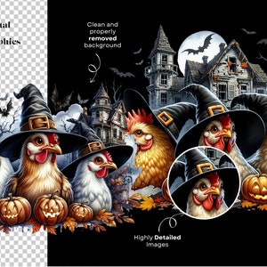Halloween Spooky Chickens Watercolor Clipart, Chickens Pumpkins Clipart ...