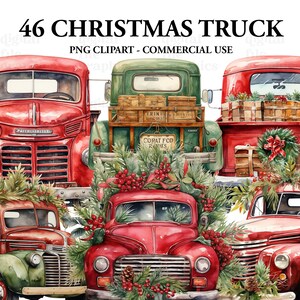 Christmas Vintage Truck Watercolor Clipart, Christmas Decor Clipart ...