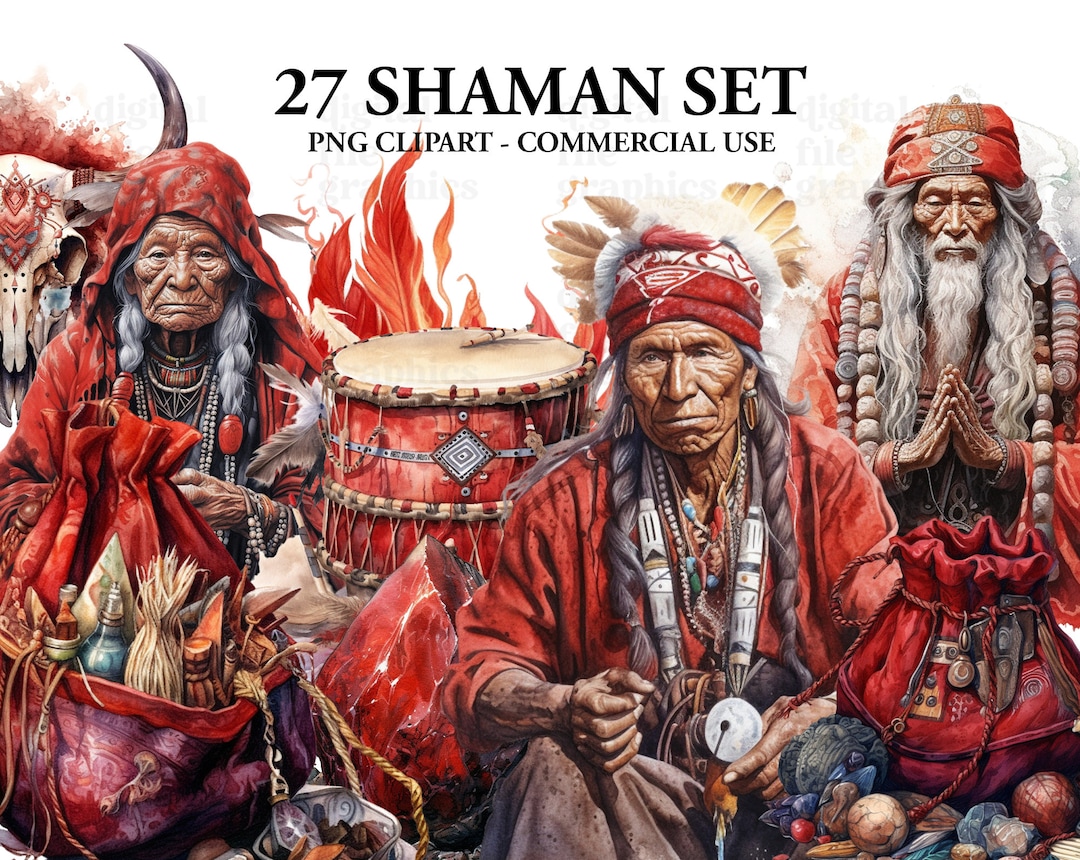 Shaman Clipart Set, Watercolor Clipart, Native American PNG, Mystical ...