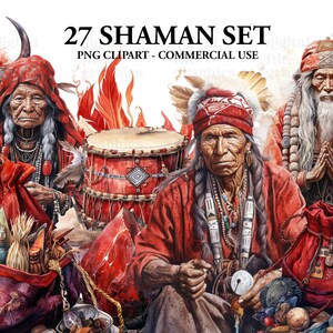 Shaman Clipart Set, Watercolor Clipart, Native American PNG, Mystical ...