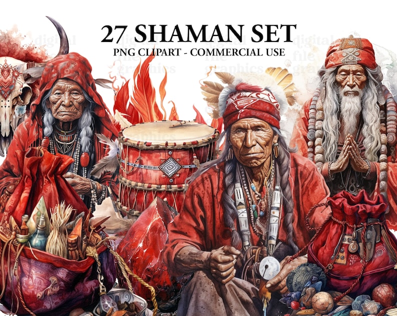 Shaman Clipart Set Watercolor Clipart Native American PNG - Etsy