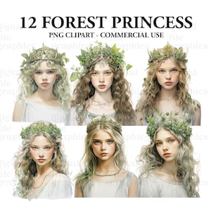 Forest Princess Girl Clipart Set, Watercolor Clipart, Flower Girl ...