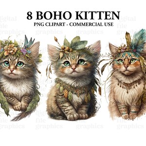 Cute Kitten Clip Art, Boho Floral Cat Clipart, Boho Clipart PNG ...