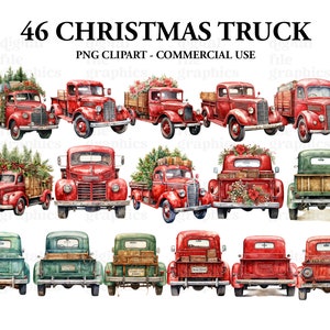 Christmas Vintage Truck Watercolor Clipart, Christmas Decor Clipart ...