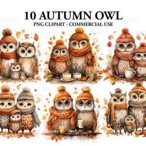 Autumn Cute Owl Watercolor Clipart, Fall Animal Clipart PNG, Kids ...