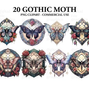 Gothic Moths Watercolor Clipart Png, Mystical Moths Clipart Bundle ...