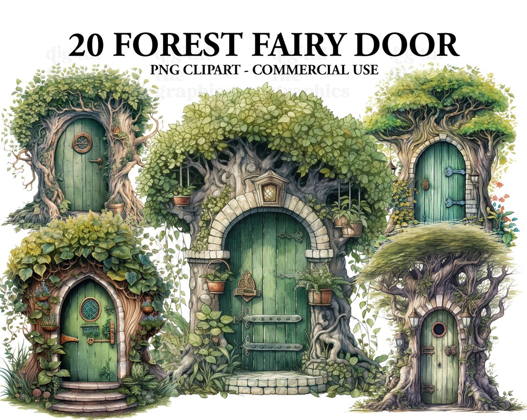 Forest Fairy Door Watercolor Clipart, Fairy Clipart, Fantasy Clipart ...
