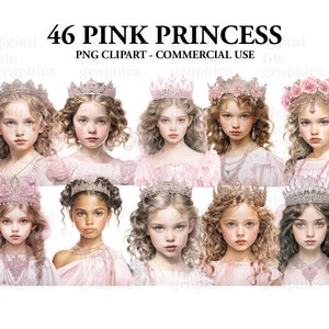Pink Little Princess Girl Clipart Set, Watercolor Clipart, Girl Clipart ...