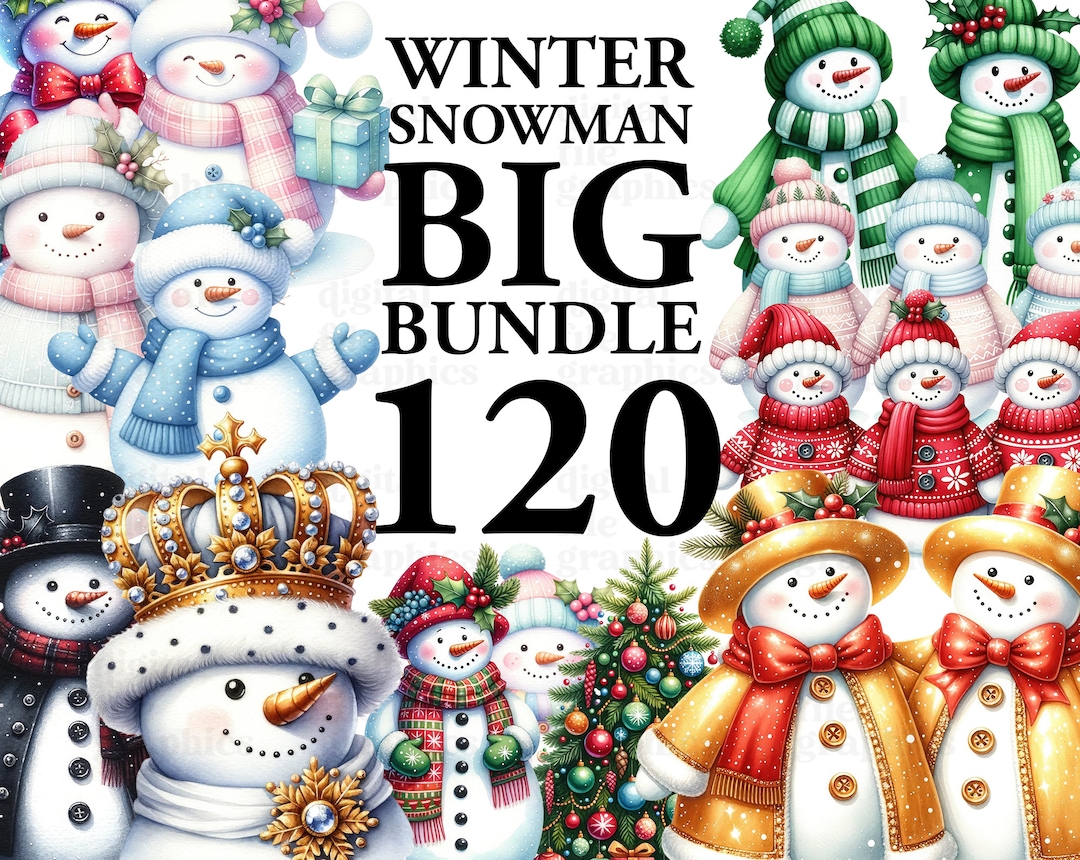 BIG BUNDLE Snowman Christmas Watercolor Clipart, Christmas Clipart PNG ...