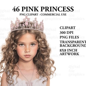 Pink Little Princess Girl Clipart Set, Watercolor Clipart, Girl Clipart ...