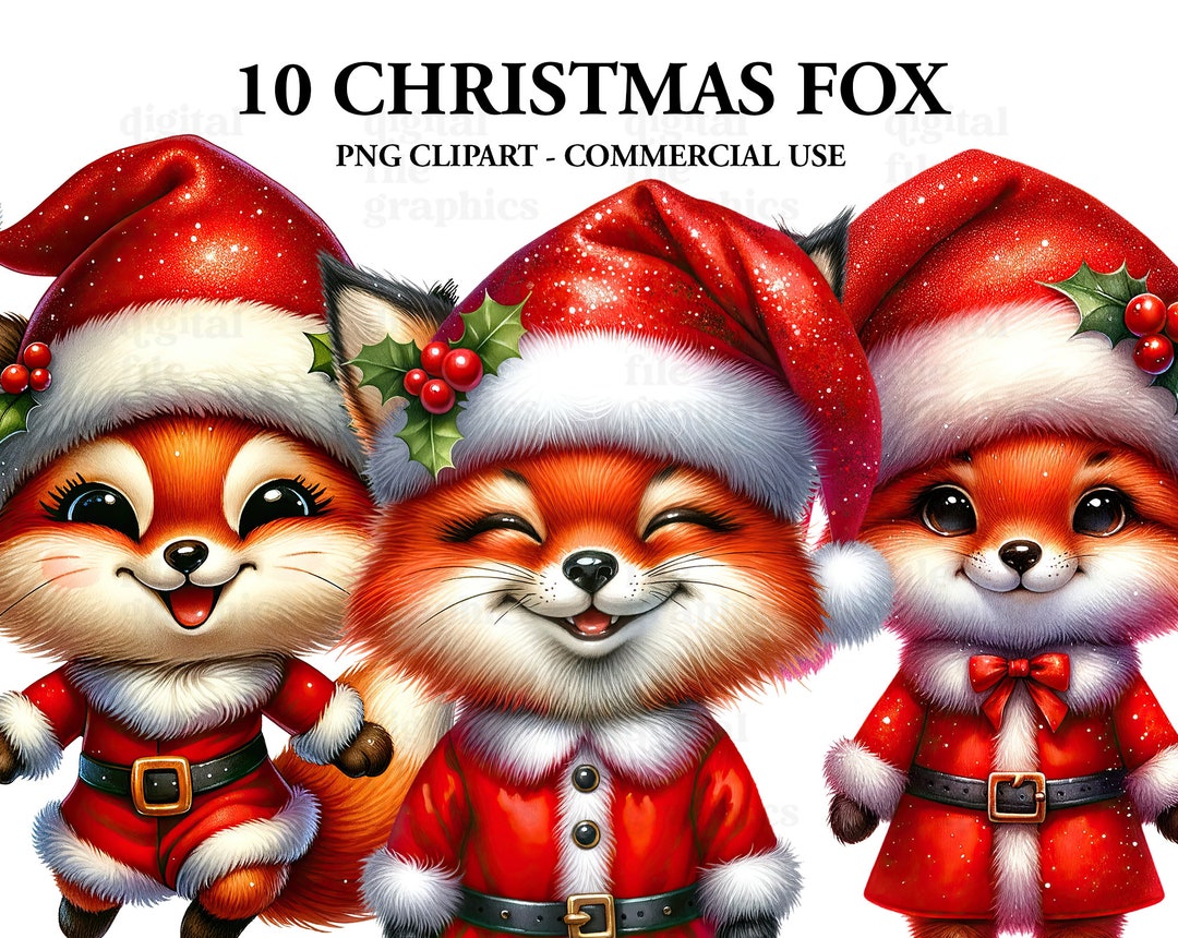 Christmas Fox Watercolor Clipart, Cute Fox Winter Animal Clipart PNG ...