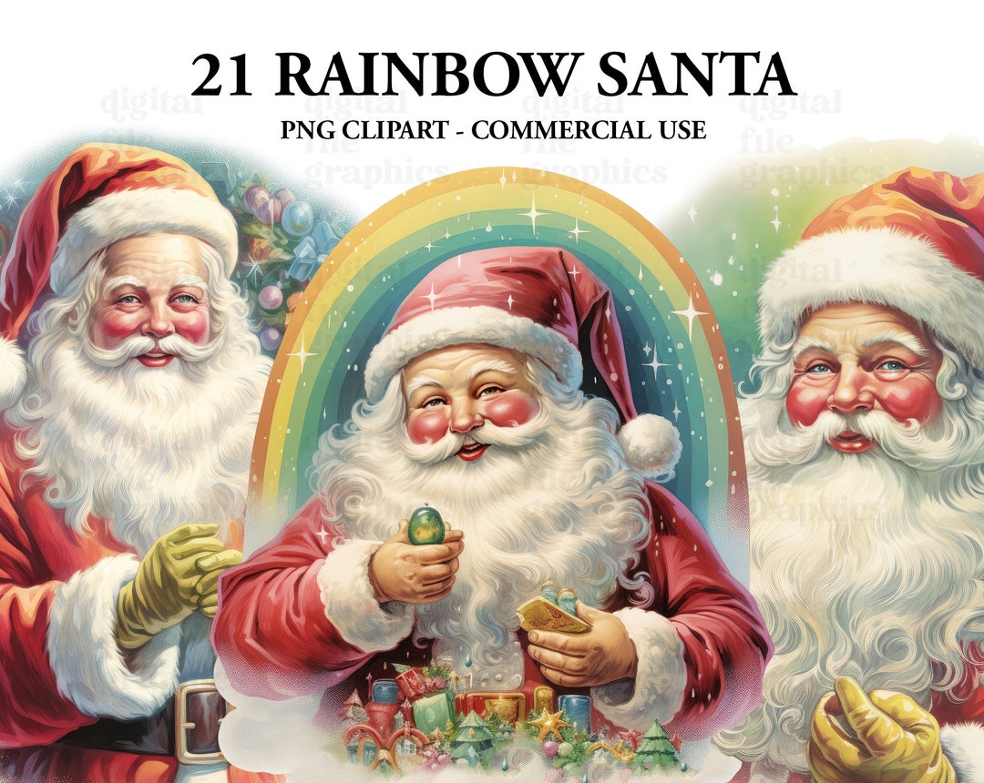 Christmas Rainbow Santa Claus Watercolor Clipart, Colorful Santa ...
