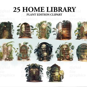 Home Library Houseplants Watercolor Clipart, Library Interior Room ...