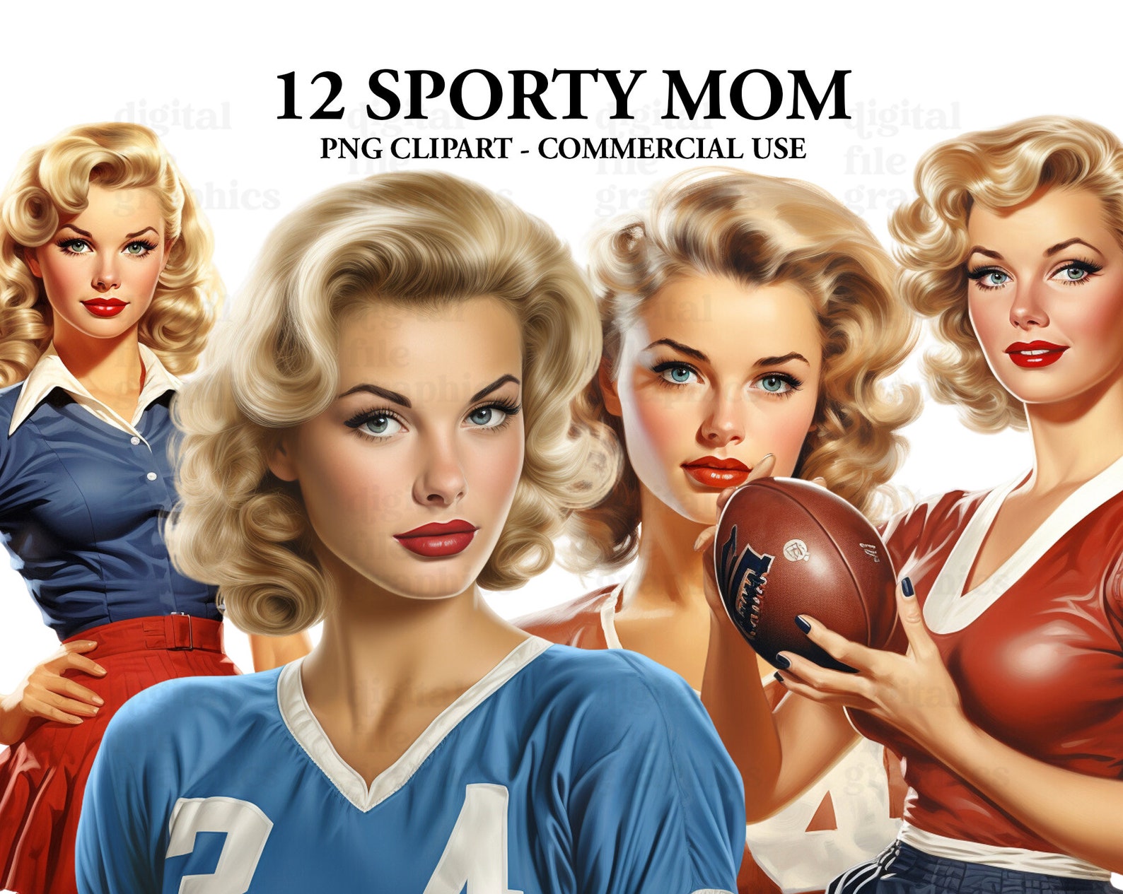 Sport Mom Clipart, Football Mom Vintage Clipart Watercolor Clipart ...