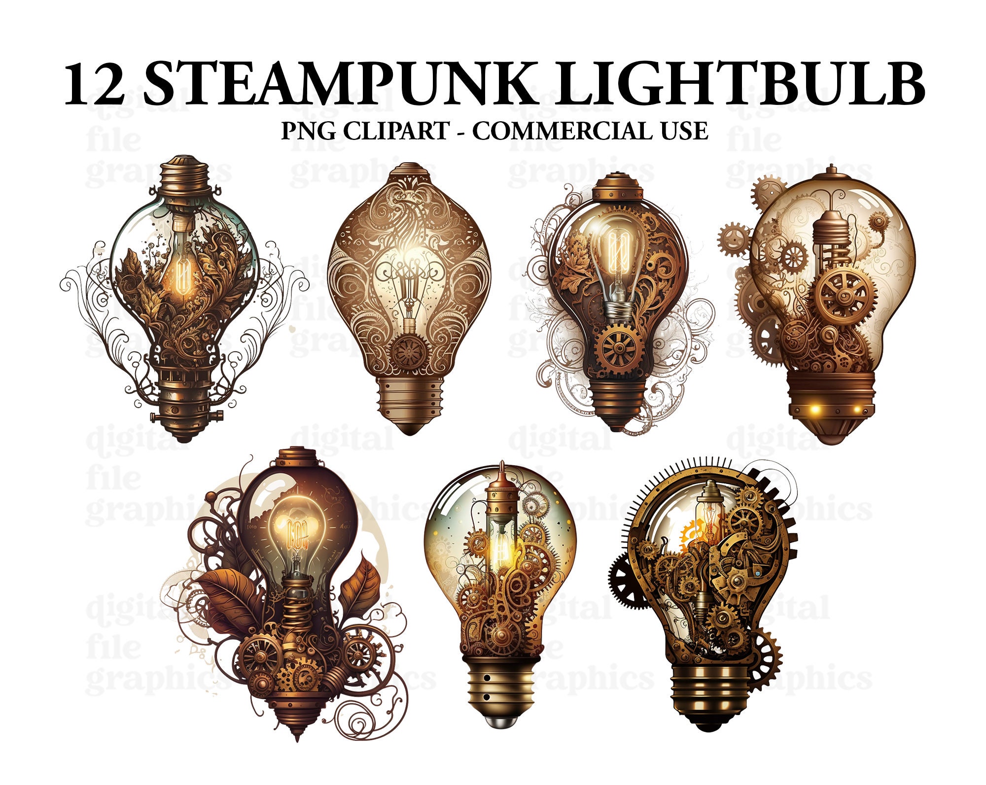 Steampunk Lightbulb Clipart Steampunk Style Bulb Clipart - Etsy
