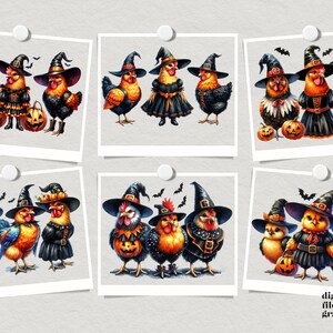 Halloween Spooky Chickens Watercolor Clipart, Chickens Pumpkins Clipart ...
