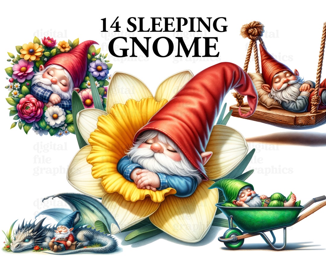 Sleeping Gnome Watercolor Clipart, Sleepy Gnome Clipart PNG, Gnome ...