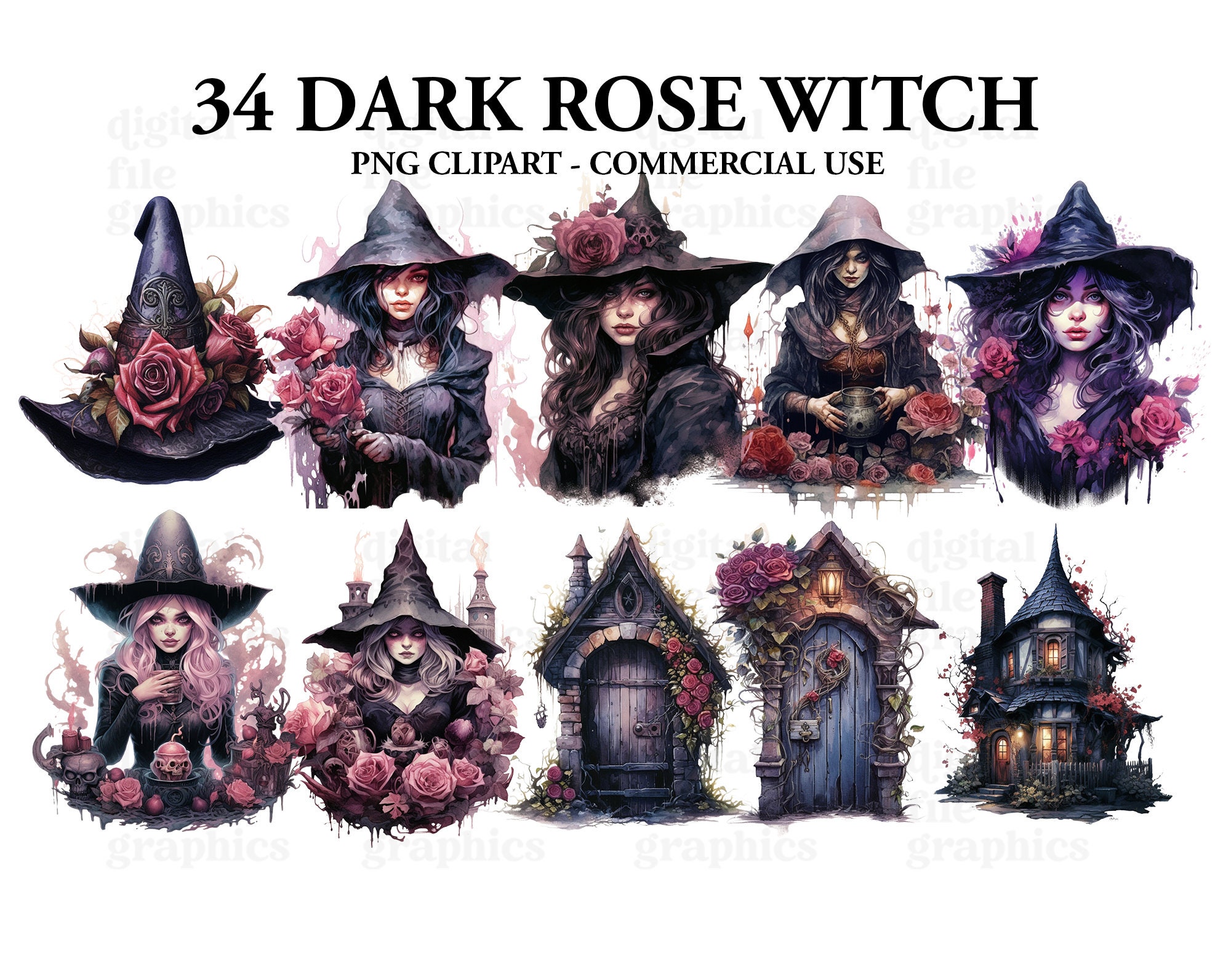 Dark Rose Witch Clipart Clipart Magic Witch clipart PNG - Etsy España