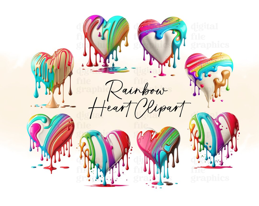Rainbow Hearts Valentines Day Watercolor Clipart Bundle PNG, Valentines ...
