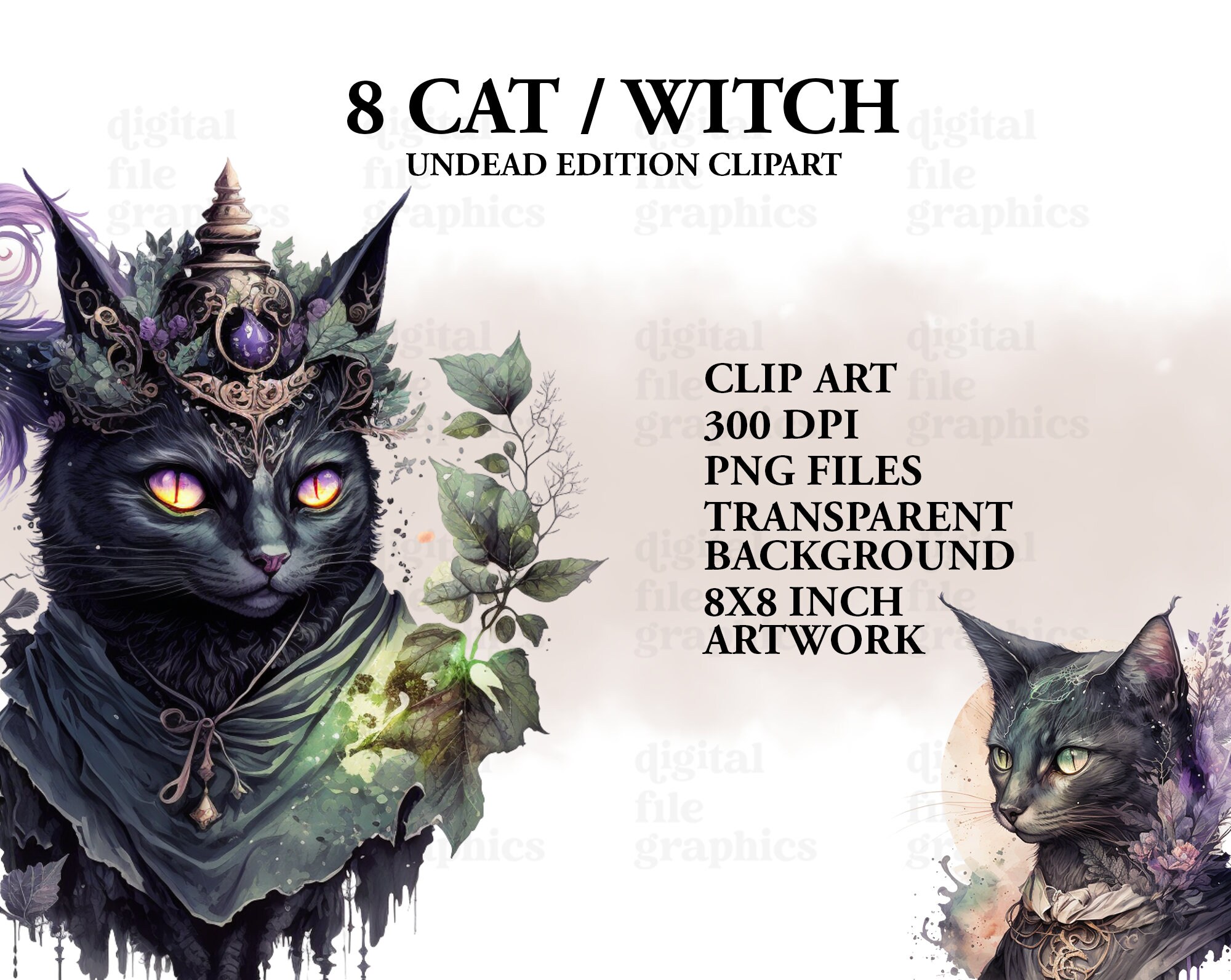 Undead Cat Watercolor Clipart Undead Art Style Fantasy - Etsy Australia