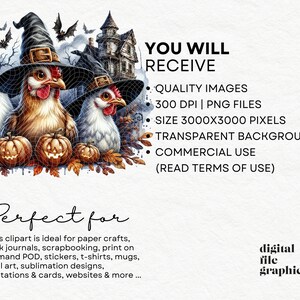 Halloween Spooky Chickens Watercolor Clipart, Chickens Pumpkins Clipart ...
