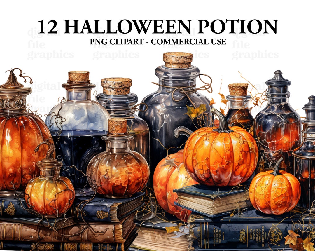 Halloween Potion Bottles Watercolor Clipart, Halloween Bottle Clipart ...