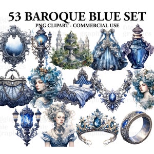 Blue Baroque Vintage Watercolor Clipart, Baroque Furnitures, Vintage ...