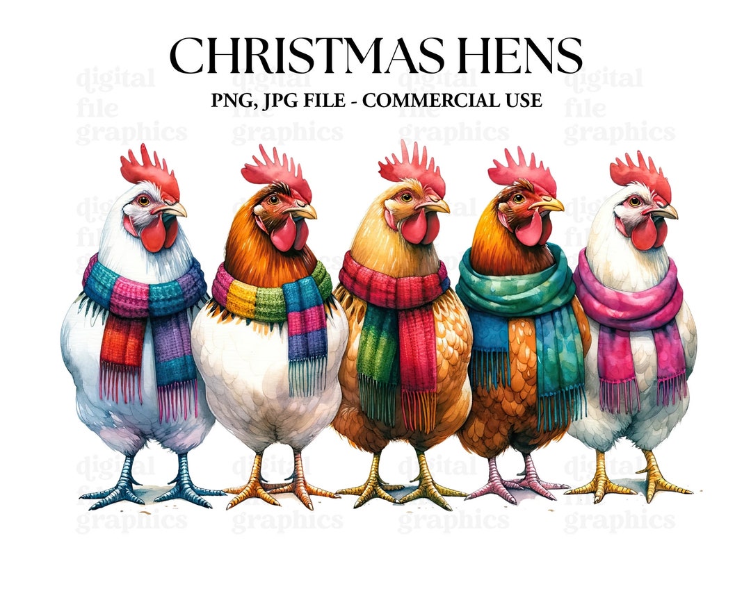 Christmas Hen Png Watercolor, Christmas Hen Print JPG, PNG, Colorful ...
