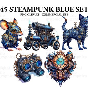 Steampunk Blue Clipart, Steampunk Clipart PNG, Birds PNG, Scrapbook ...