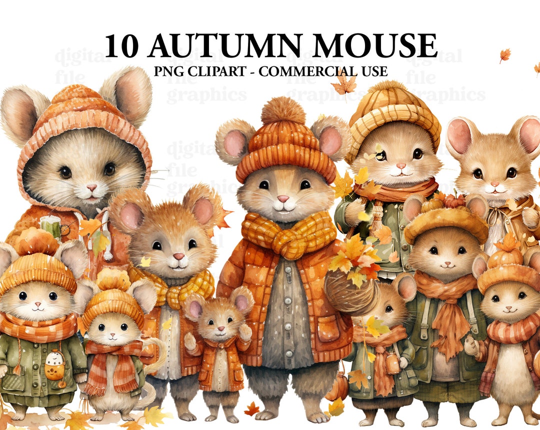 Autumn Cute Mouse Watercolor Clipart, Fall Animal Clipart PNG, Kids ...