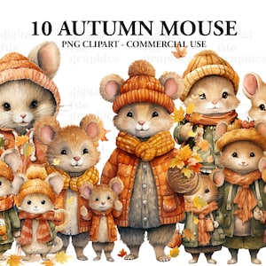 Autumn Cute Mouse Watercolor Clipart, Fall Animal Clipart PNG, Kids ...