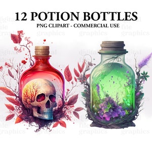 Witches Potion Bottles Watercolor Clipart, Magical Mystical Art ...