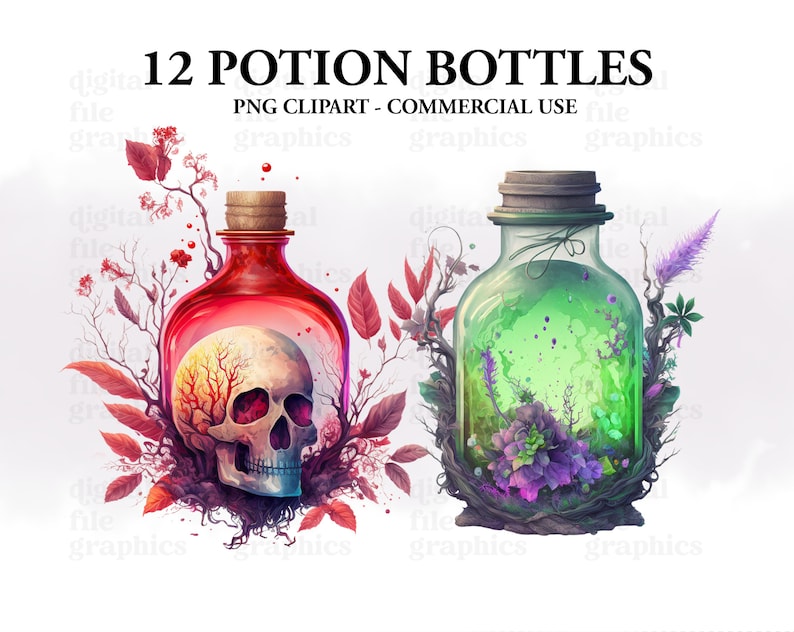 Witches Potion Bottles Watercolor Clipart Magical Mystical - Etsy