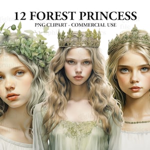 Forest Princess Girl Clipart Set, Watercolor Clipart, Flower Girl ...