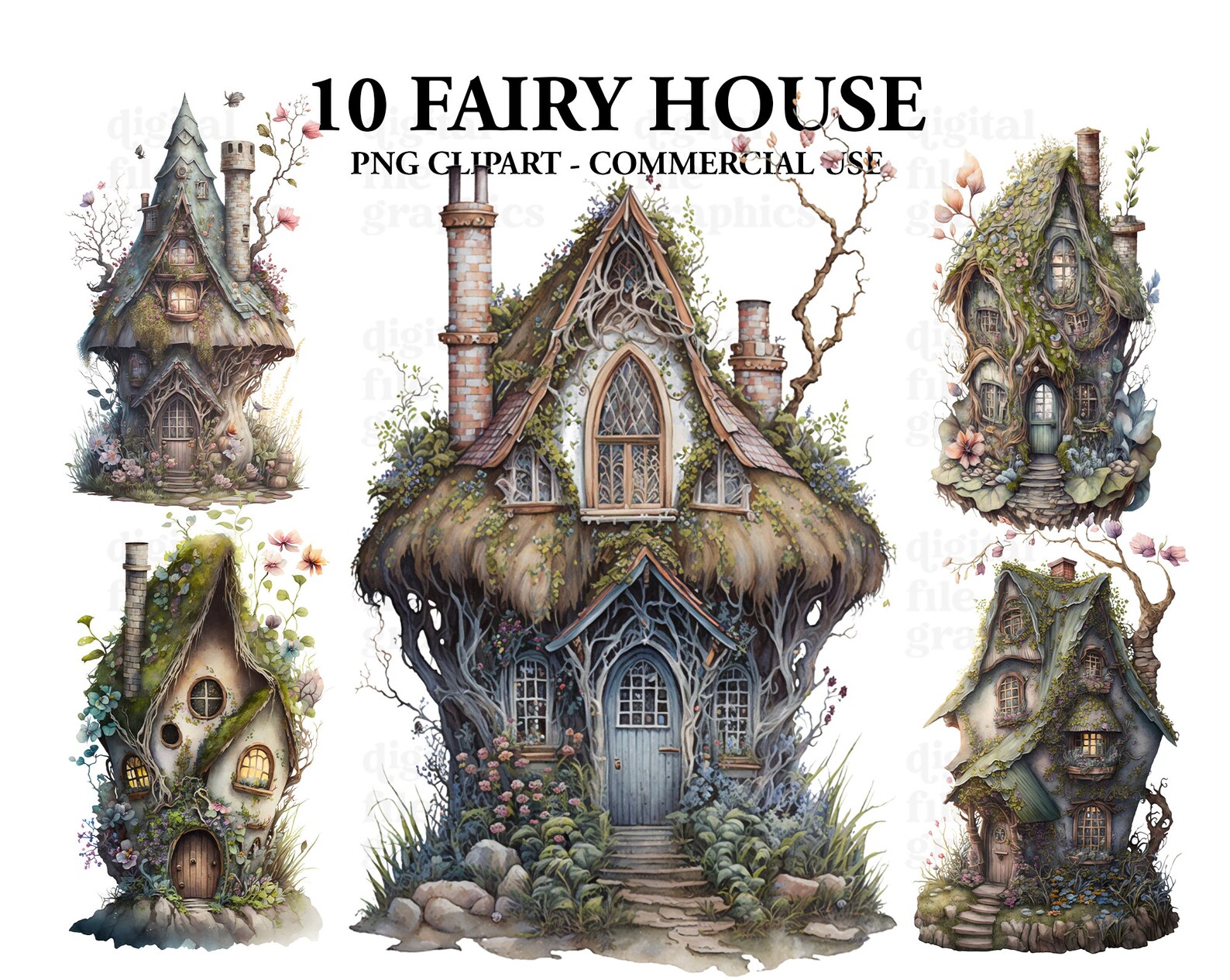 Cute Fairy House Watercolor Clipart, Kids Art Clipart, Fantasy Clipart ...