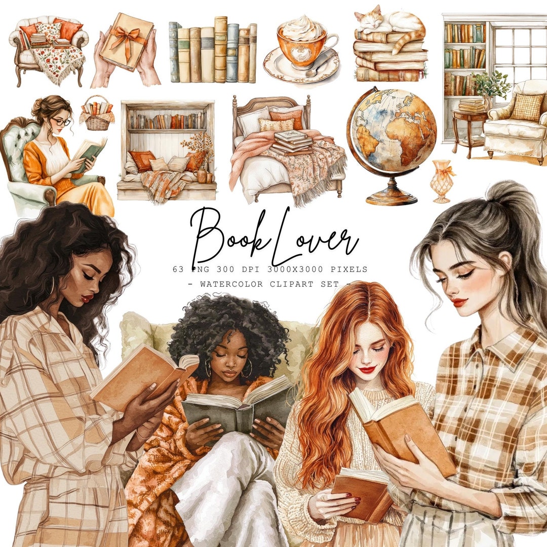 63 Watercolor Book Lover Clipart, Books PNG Graphics, Neutral Colors ...