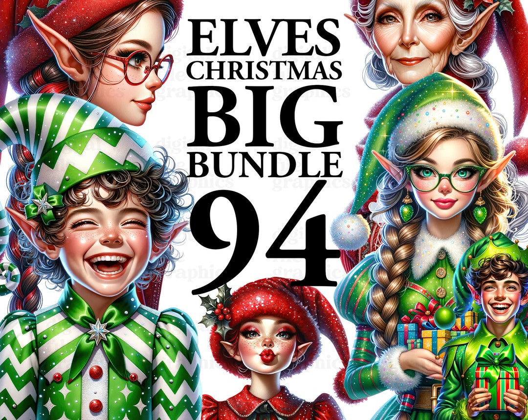 BIG BUNDLE Christmas Elves Watercolor Clipart, Festive Elf Christmas ...
