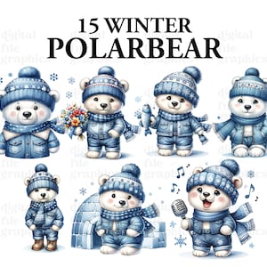 Winter Polarbear Watercolor Clipart, Polarbear Winter Clipart PNG ...