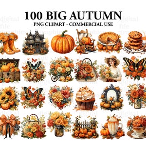 BIG AUTUMN Pumpkin Watercolor Clipart Bundle, Autumn Pumpkin Clipart ...