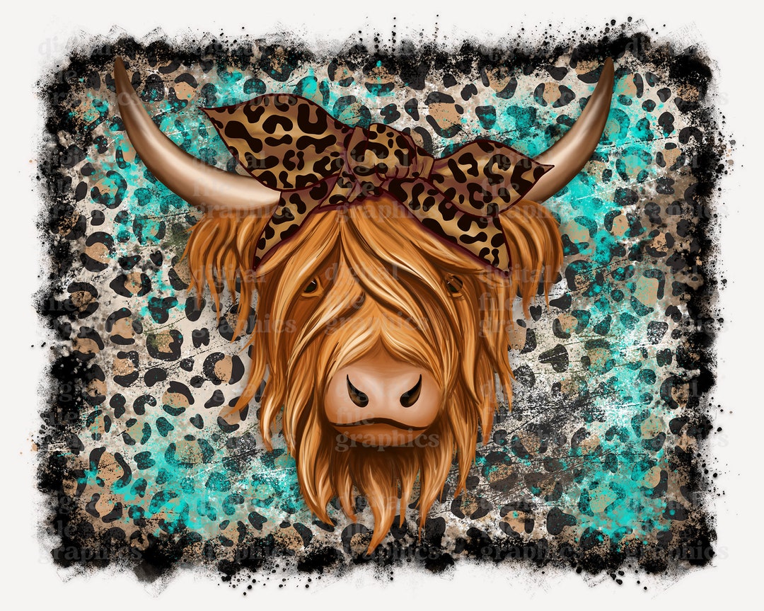 Highland Cow Leopard Sublimation Png Leopard Background Sublimation