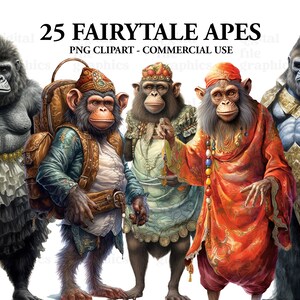 Fairytale Apes Watercolor Clipart, Fairytale Clipart PNG, Fantasy Ape ...