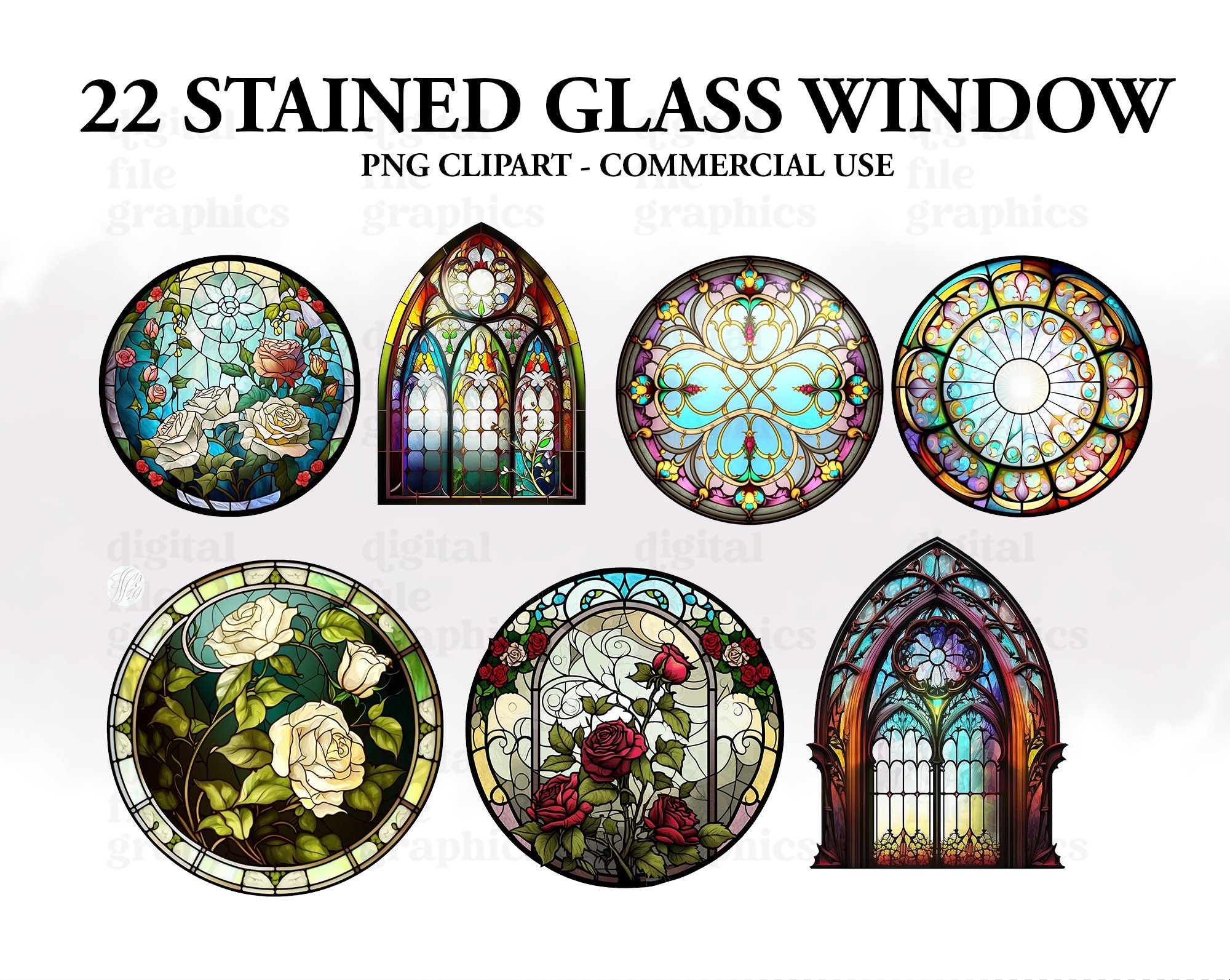 Stained Glass Window Clipart Landscape Window Watercolor - Etsy México